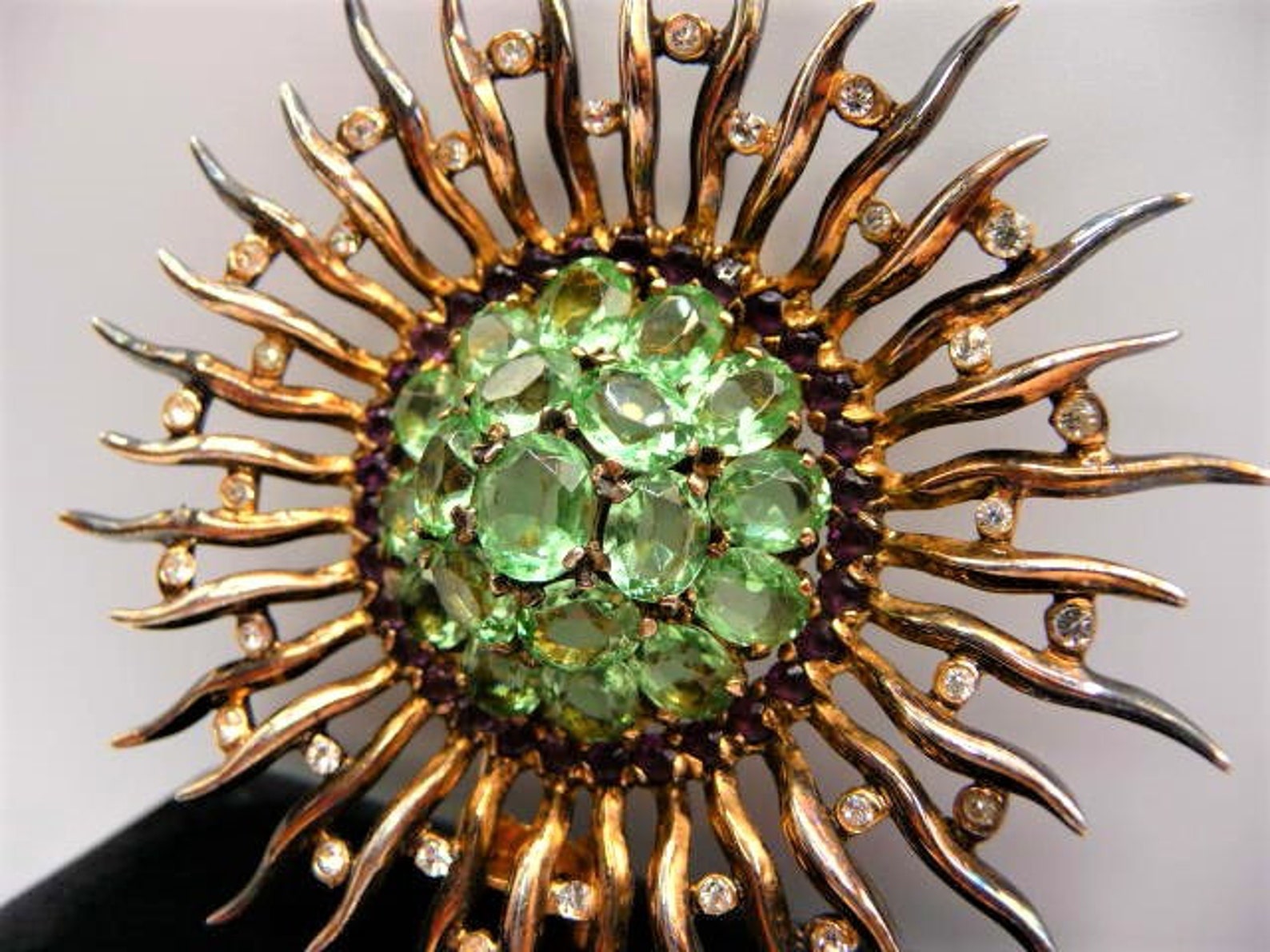 Crown Trifari Atomic Sunburst Gold Vermeil Sterling Silver Brooch Pin ...