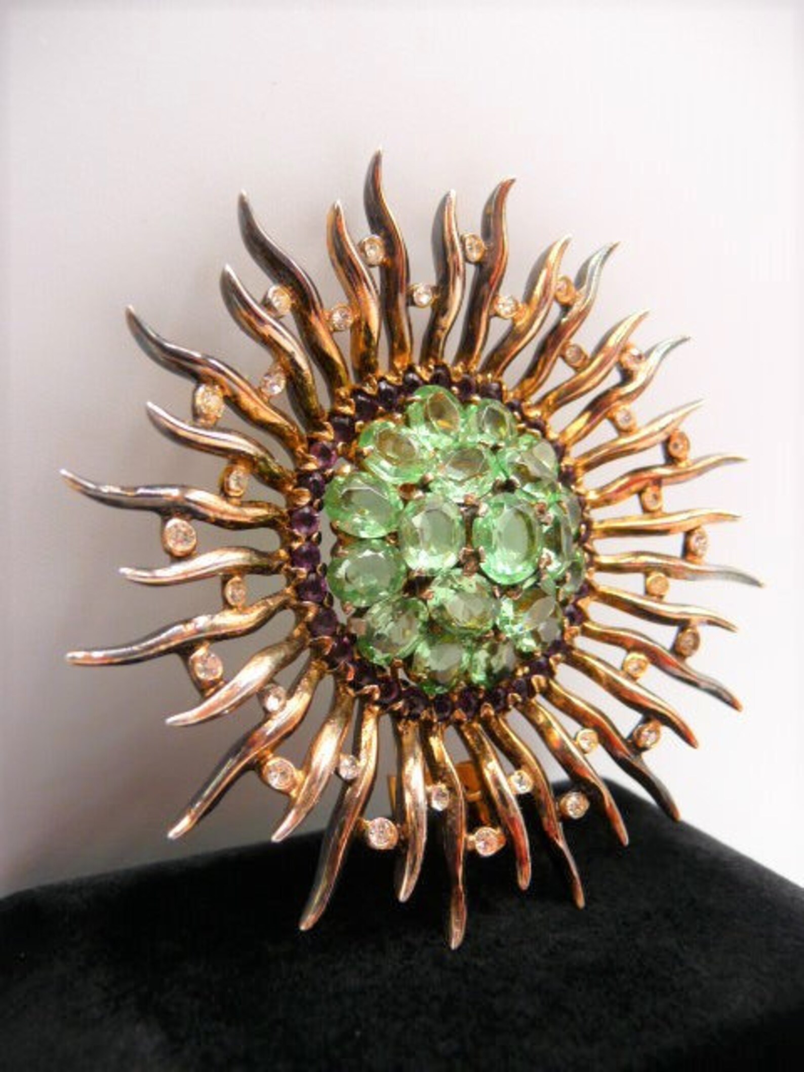 Crown Trifari Atomic Sunburst Gold Vermeil Sterling Silver Brooch Pin ...