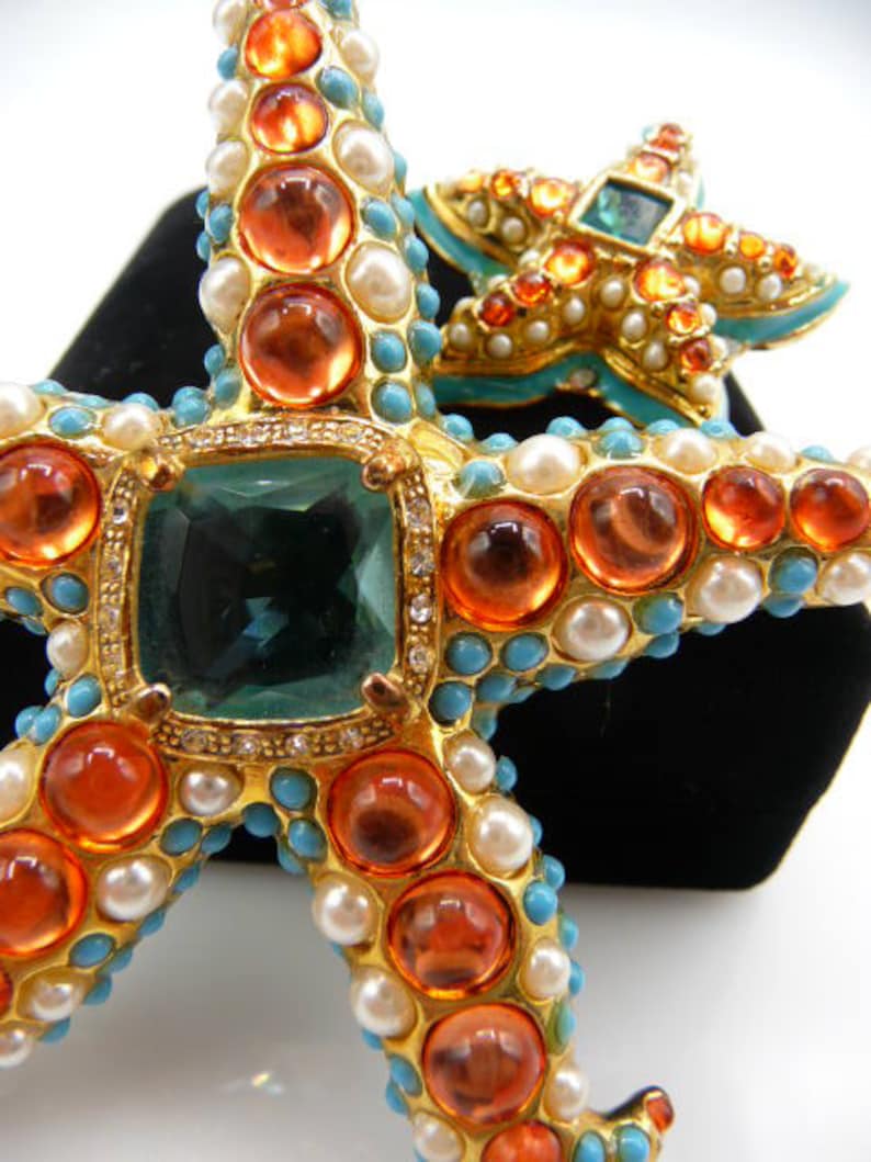 Kenneth Jay Lane for Avon Starfish Set, Brooch Pin Post Earrings, Early ...