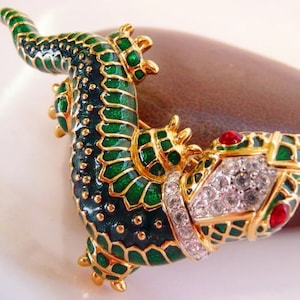 Kenneth Jay Lane Enameled Jeweled Gecko Lizard Pin Brooch, KJL Vintage ...