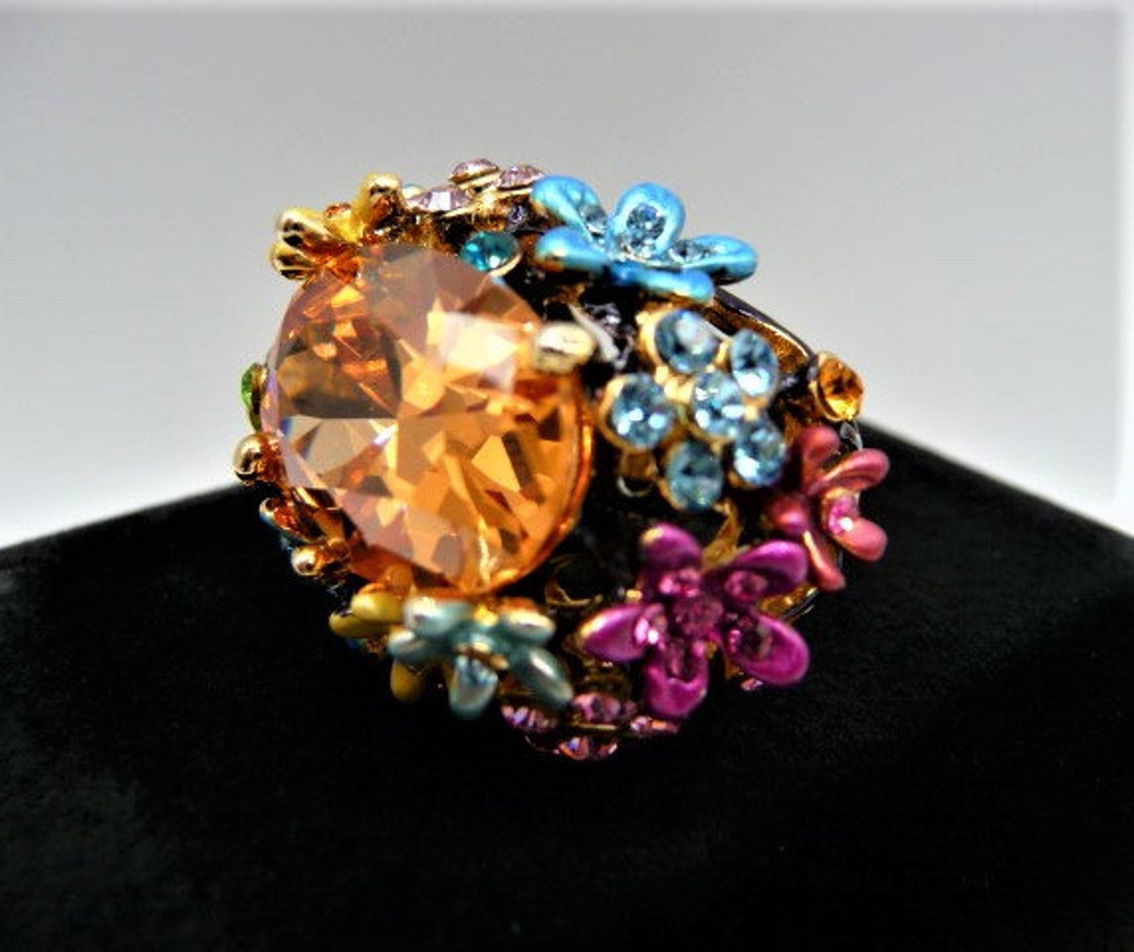 Joan Rivers Spring Floral Open Work Lattice Dome Ring, Enameled Silvery ...