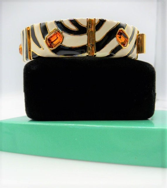 Kenneth Jay Lane zebra animal print panel bracelet cu… - Gem
