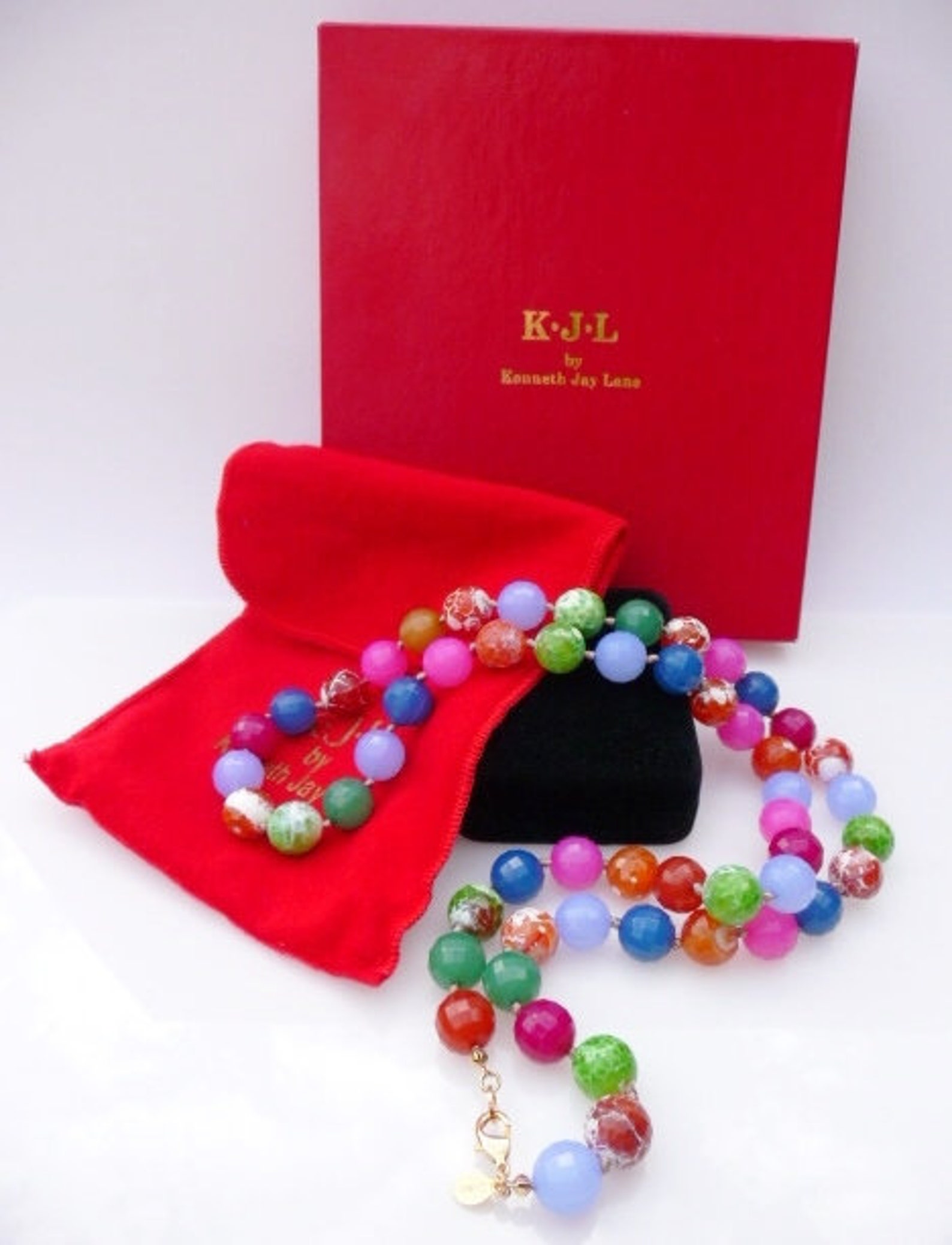 Kenneth Jay Lane Faux Semi Precious Stone Glass Bead Necklace, Faux ...