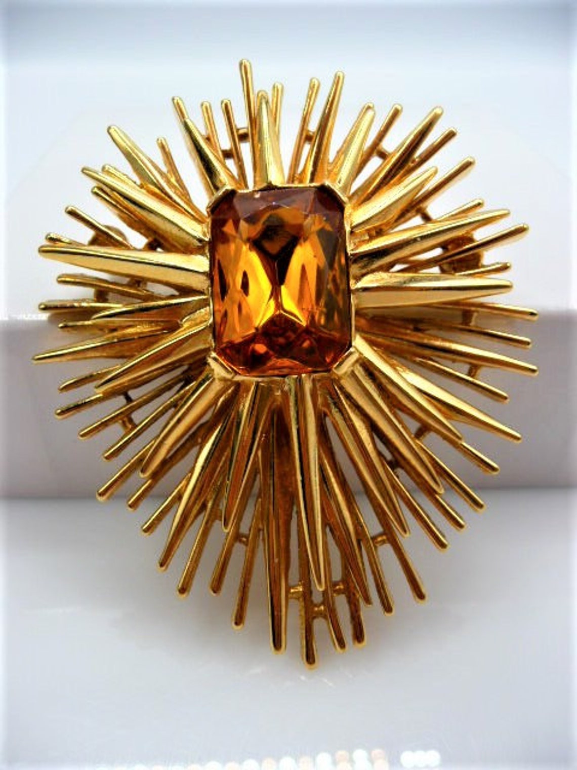 Premier Designs Starburst Brooch Pin Golden Orange Faux - Etsy