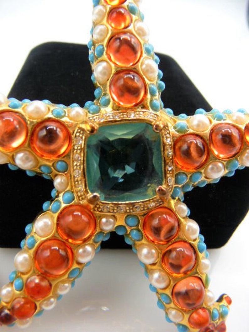 Kenneth Jay Lane for Avon Starfish Set, Brooch Pin Post Earrings, Early ...