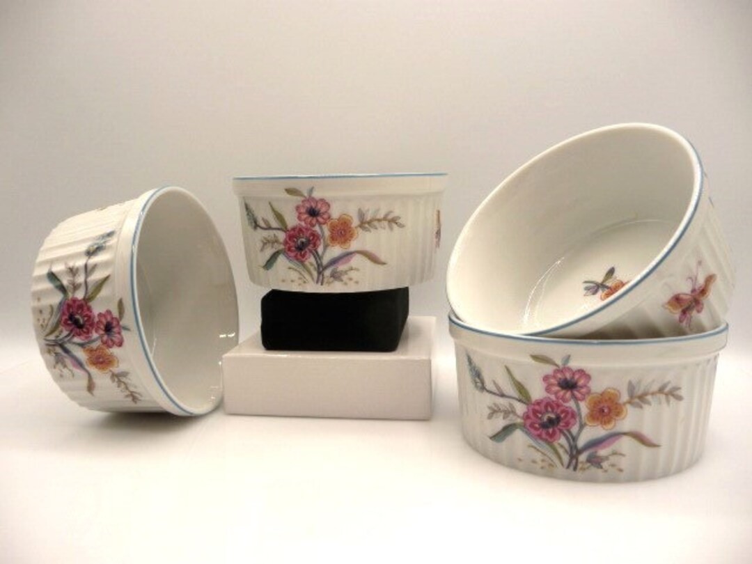 Andrea by SADEK Oven to Table Fluted Ramekins, JARDIN Flowers ...