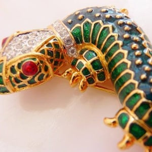 Kenneth Jay Lane Enameled Jeweled Gecko Lizard Pin Brooch, KJL Vintage ...