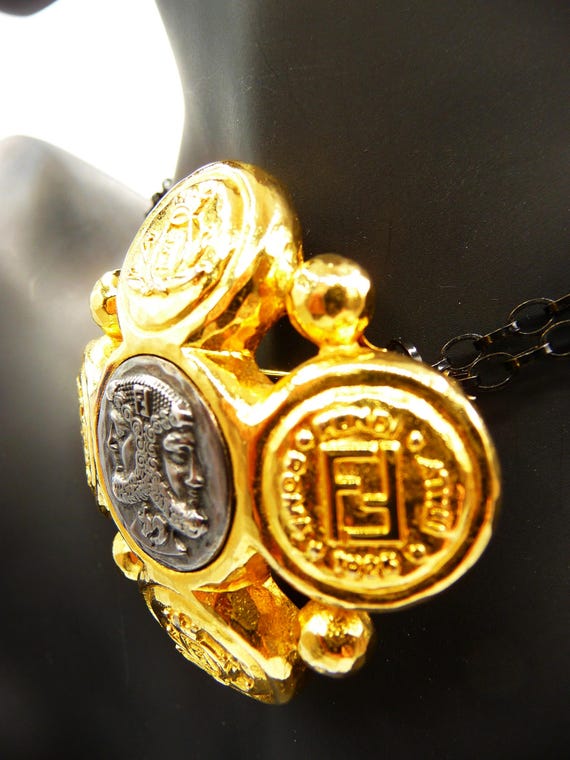 Fendi JANUS coin logo brooch pin, iconic Roman design… - Gem