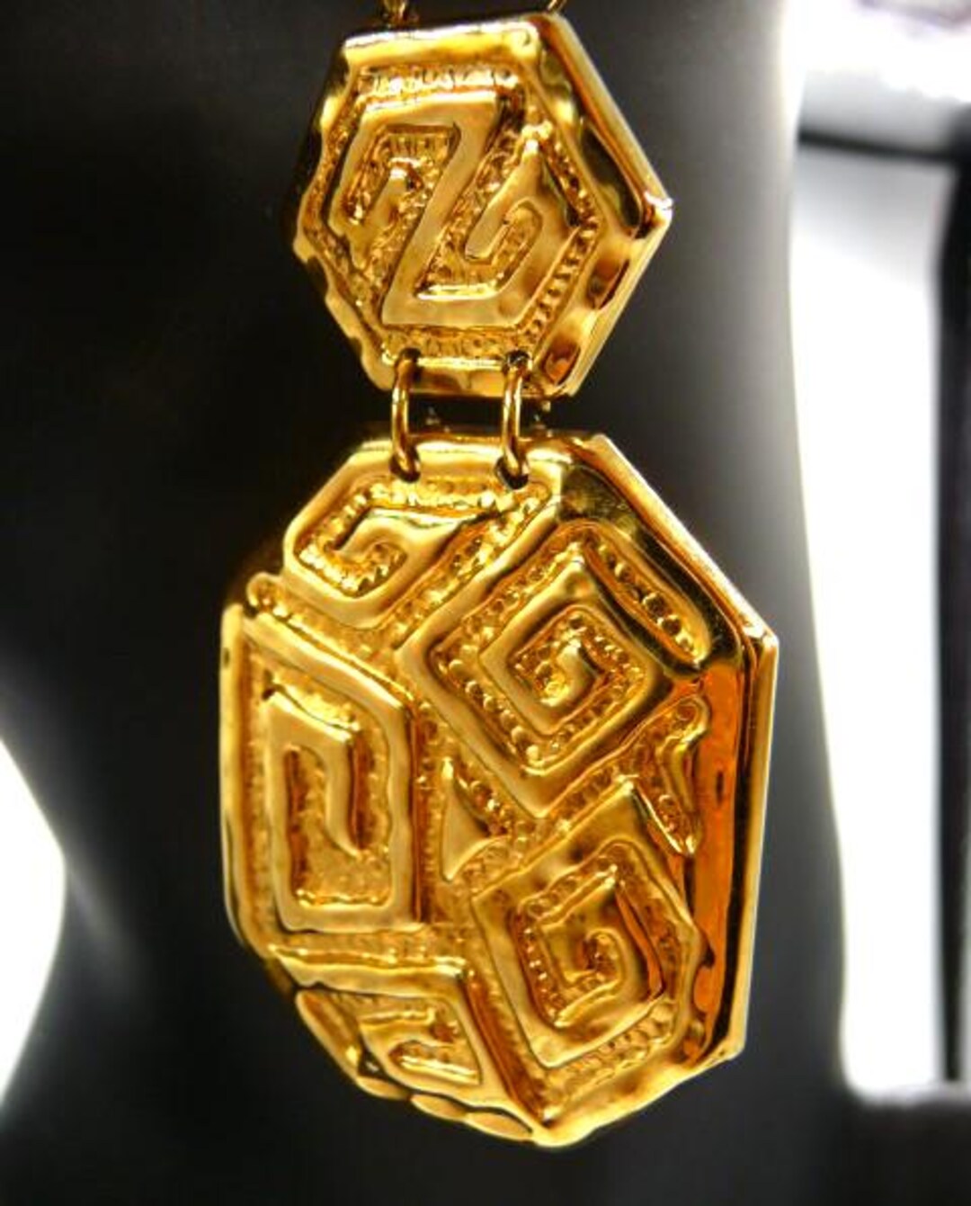 Large Faux Gold Octagonal African Style Shield Dangle Clip Earrings ...