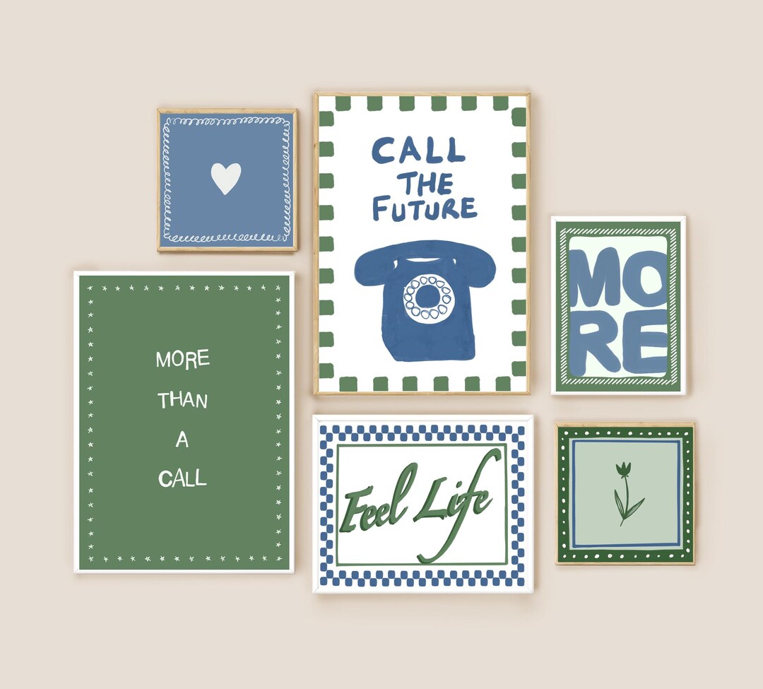 Set of 6 Wall Decor Art, Motto Wall Print, Blue and Green Wall Print ...