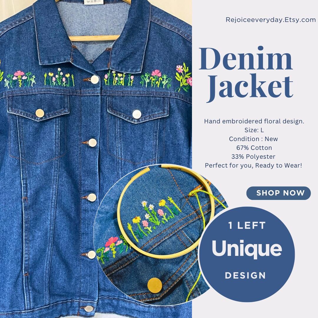 Hand Embroidered Jean Jacket With Floral Embroidery Design Suited for ...