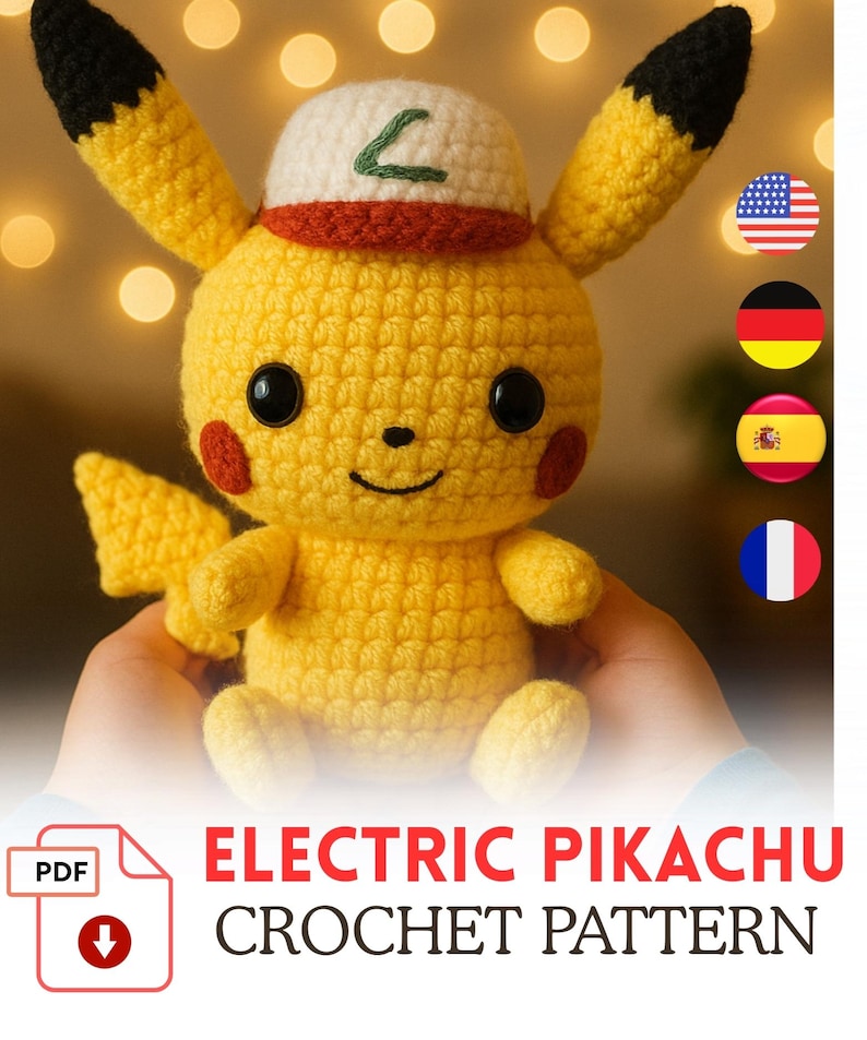 Pikachu Amigurumi Crochet Pattern With Hat (PDF) - Etsy
