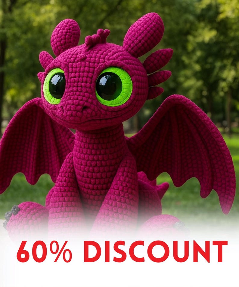 Toothless Dragon Crochet Pattern: Amigurumi Dragon Stuffed Animal ...