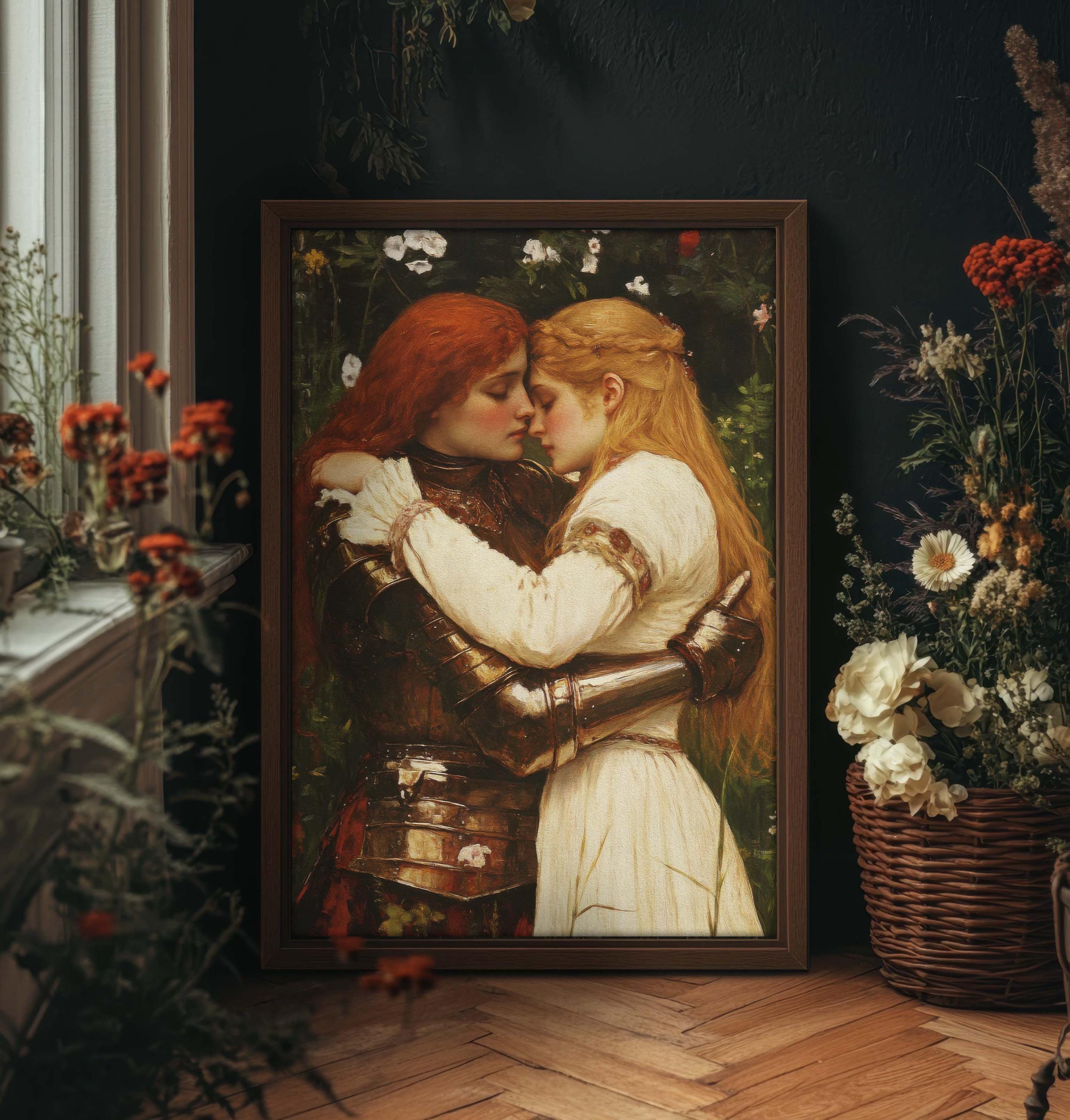 Lesbian Knight Print Vintage Style Sapphic Couple Wall Art Lgbtq Print