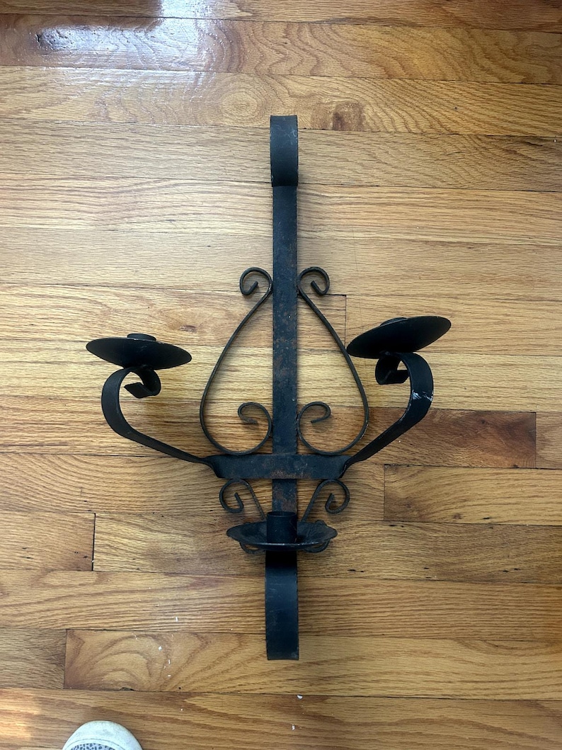 Vintage Brutalist Wrought Iron Wall Sconce Old World Style - Etsy