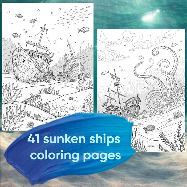 Sunken Ships Coloring Book, Ships Drawing, Underwater World Coloring ...