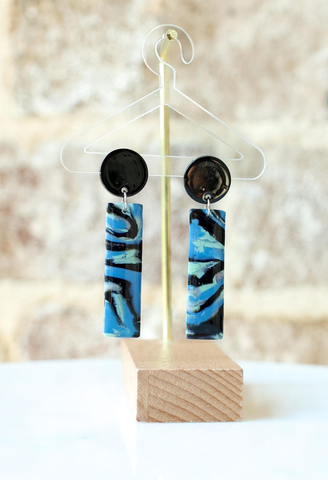 Cool Colors, Hot Mess | Blue, Mint, and Black Rectangle Dangle Polymer ...