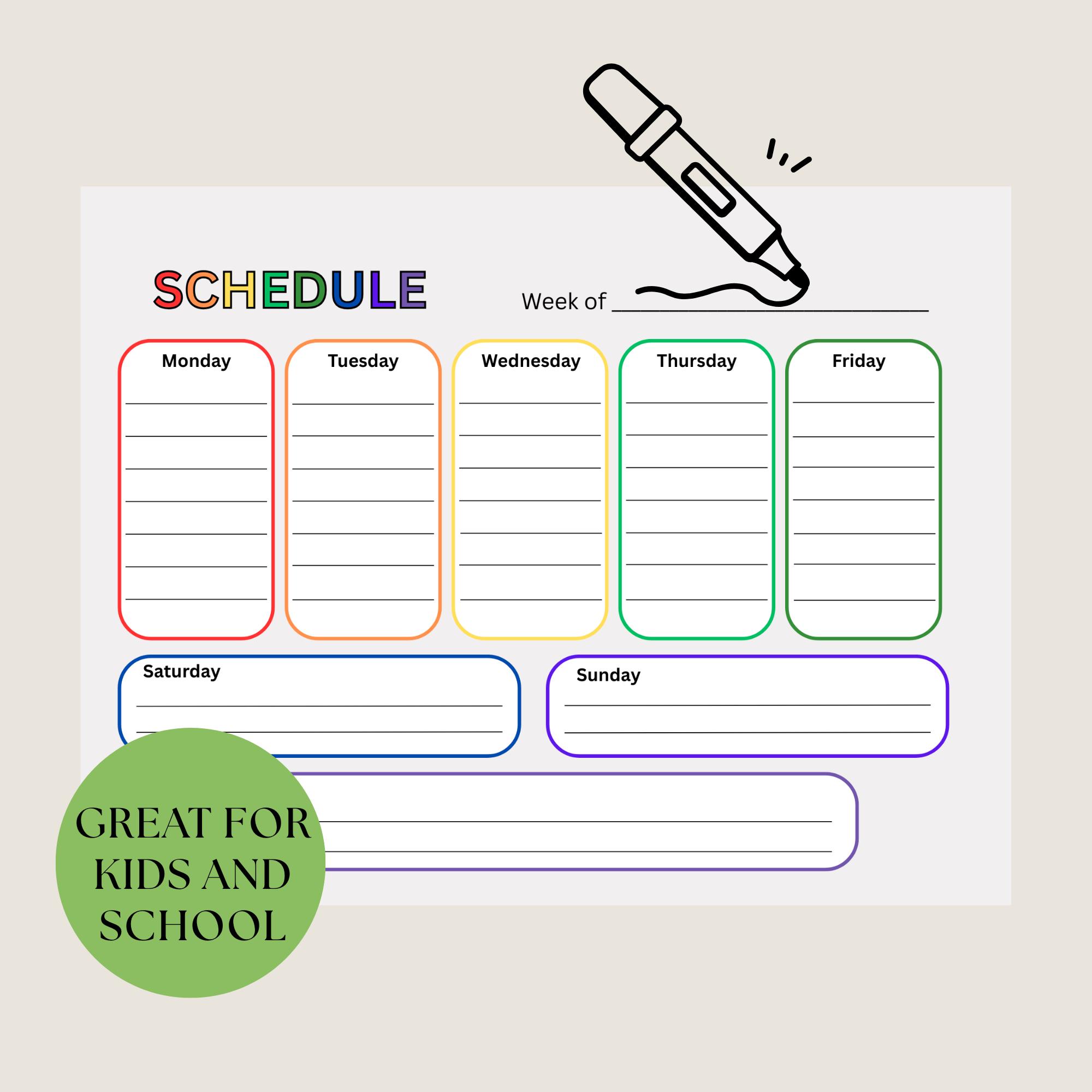 Rainbow Weekly Schedule Template: Printable Planner (PDF) - Etsy