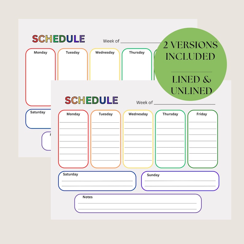Rainbow Weekly Schedule Template: Printable Planner (PDF) - Etsy