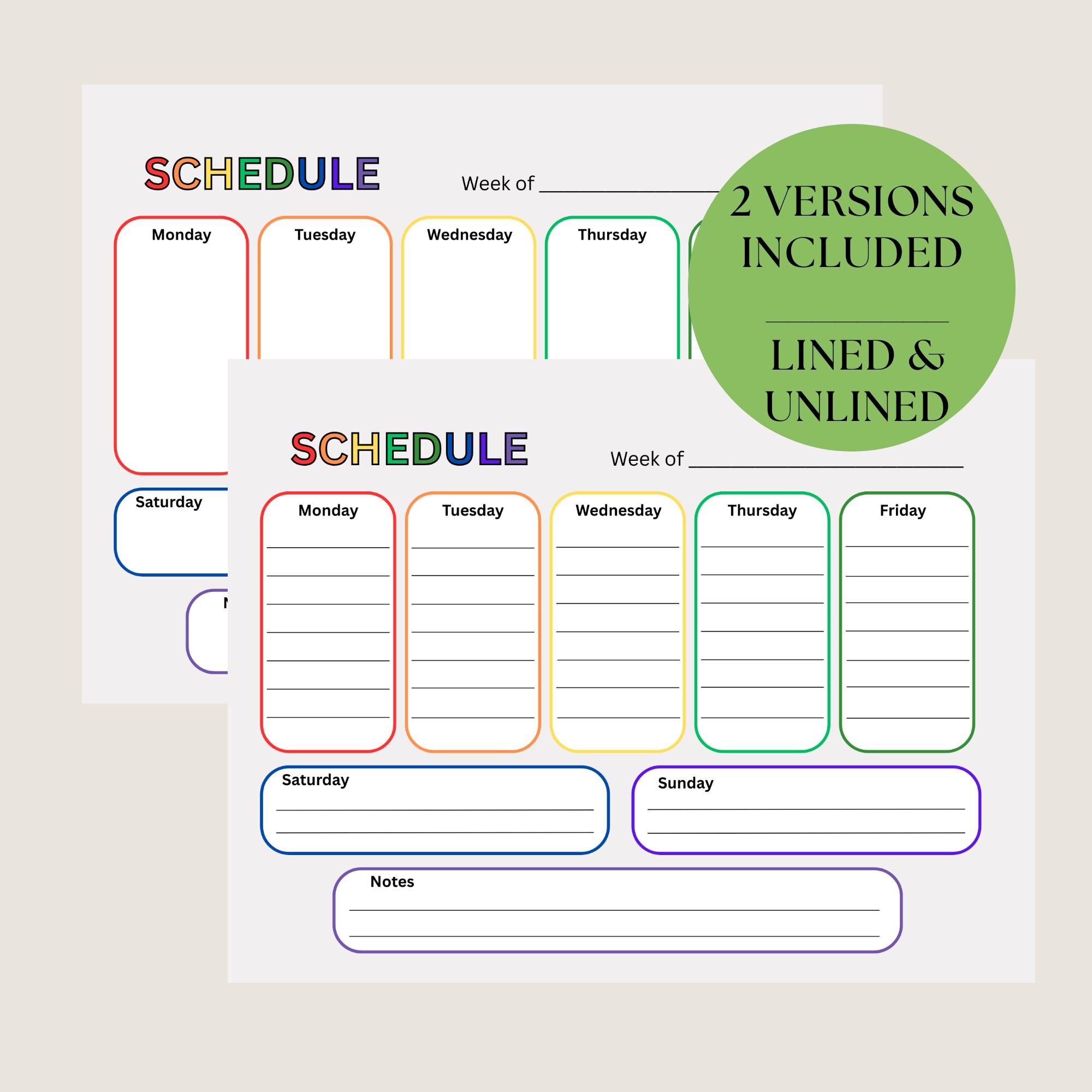 Weekly Schedule Template, Weekly Planner Printable, Homeschool Weekly ...