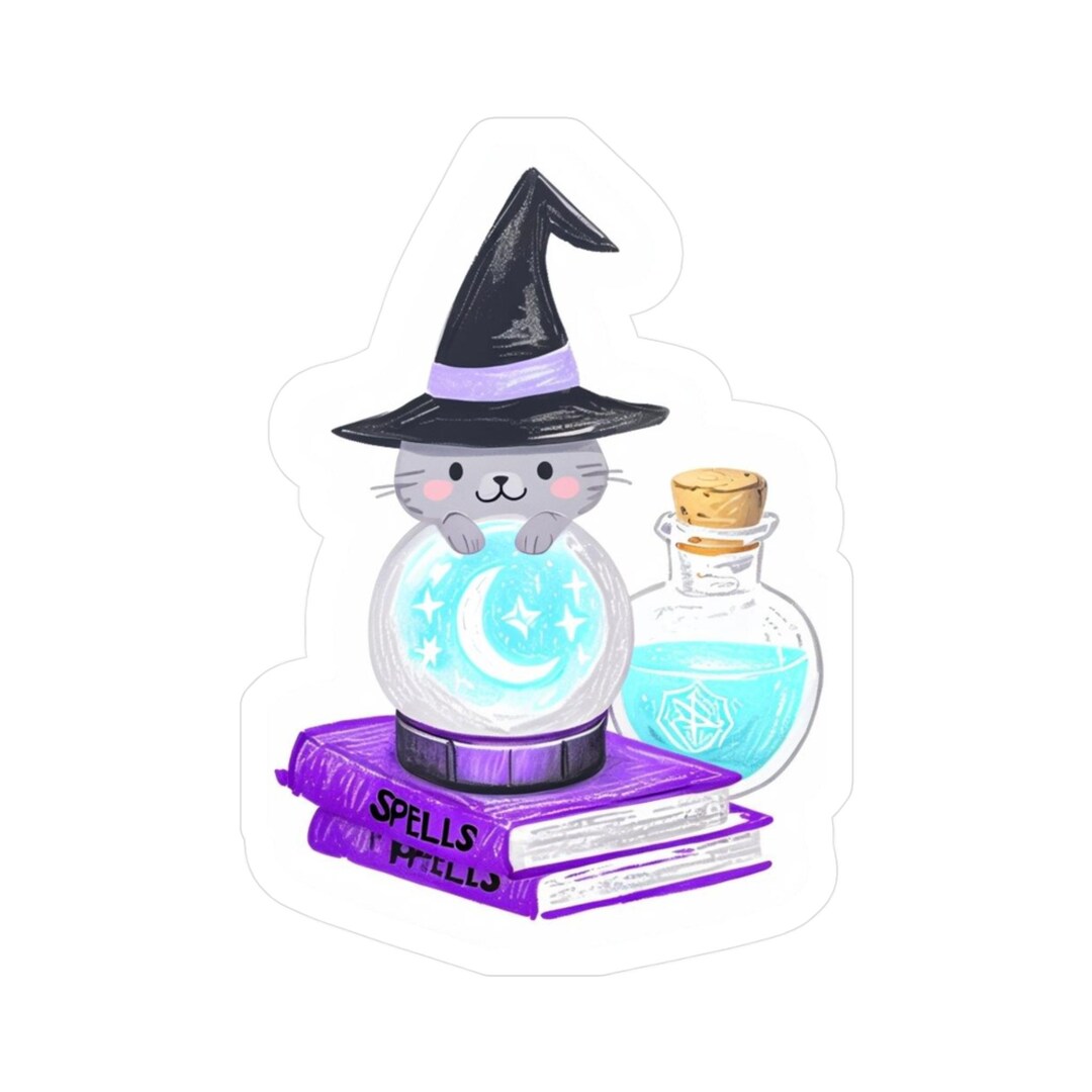 Mystical Cat Kiss-cut Vinyl Decal Sticker, Witchy Halloween Laptop ...