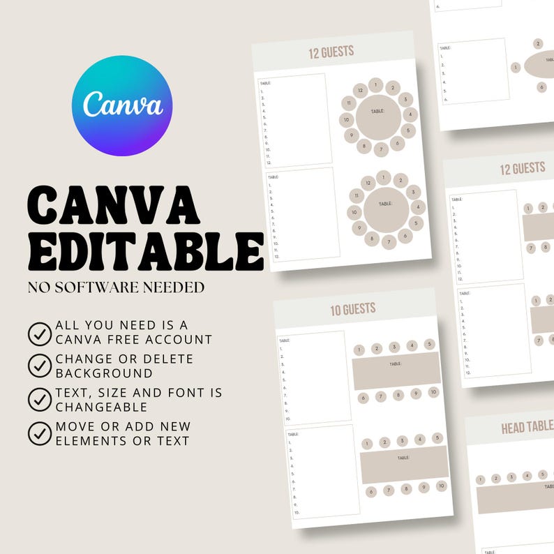 Customizable Wedding Table Seating Chart Template (digital Download) - Etsy