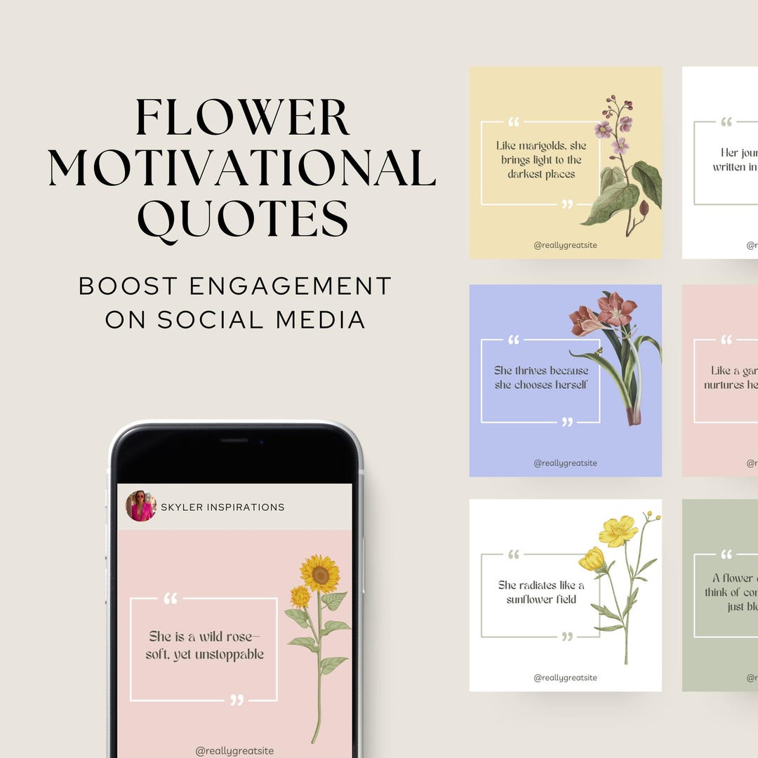 100 Flower Motivational Quotes | Self Love & Empowerment Digital Bundle ...