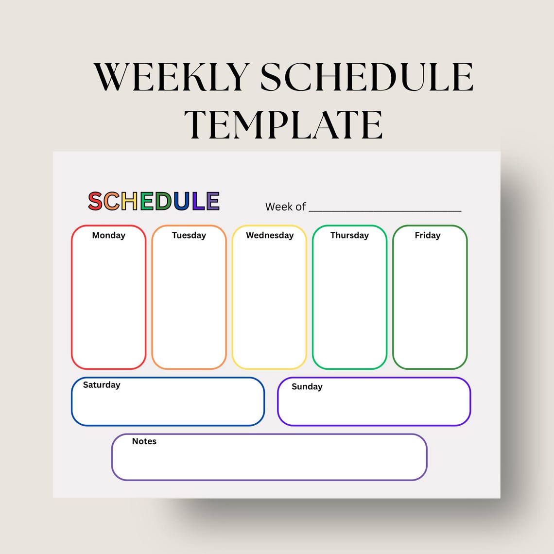 Rainbow Weekly Schedule Template: Printable Planner (PDF) - Etsy