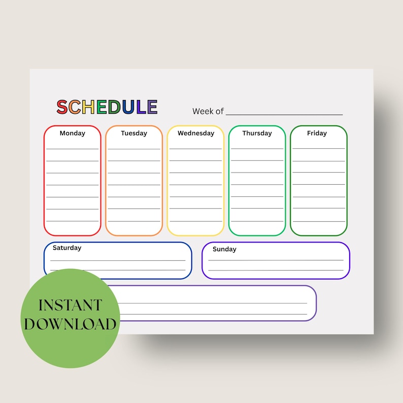 Rainbow Weekly Schedule Template: Printable Planner (PDF) - Etsy