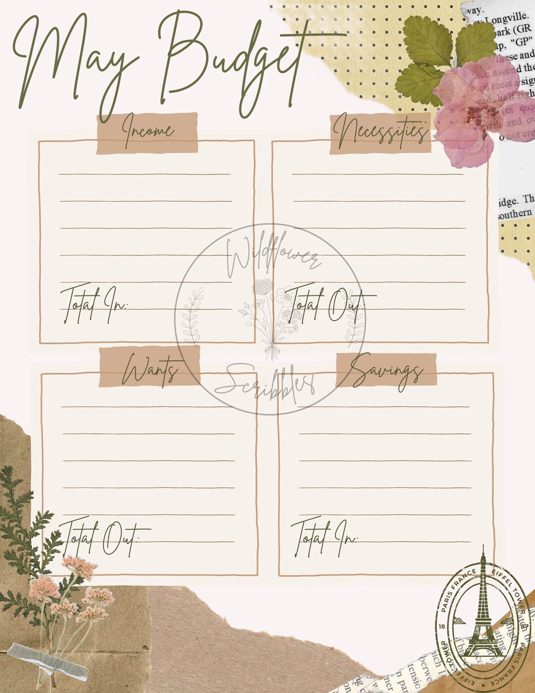Printable May Budget Planner Printable for Bullet Journal- Parisian ...