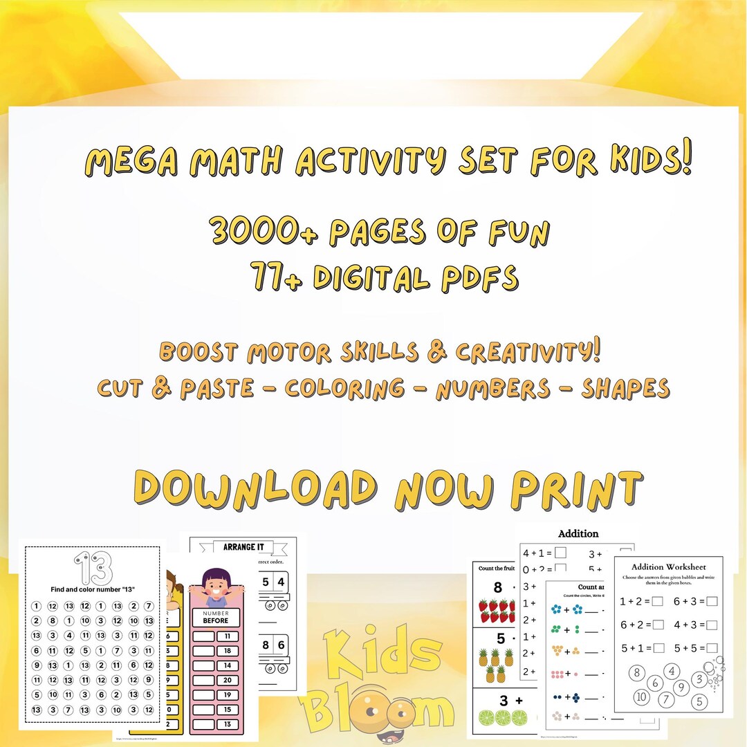 Mega Math Activity Set for Kids 3000+ Fun Printable Pages to Learn ...
