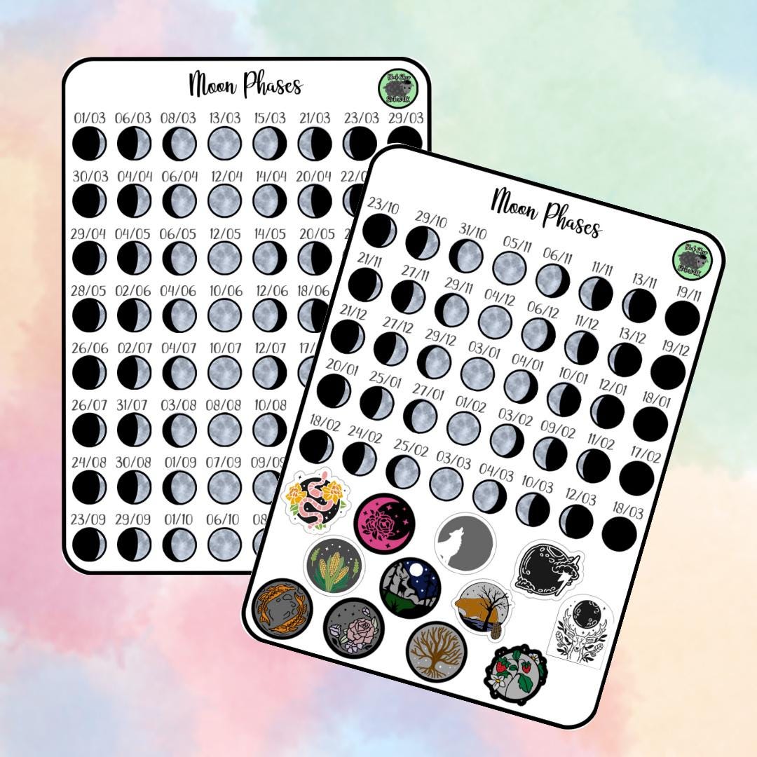 Moon Phases Stickers. Moon Phases, Moon Tracker, Planner Stickers, Full ...