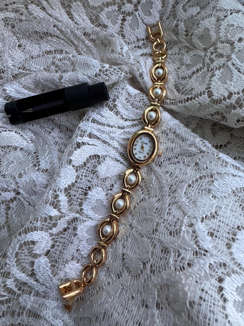 Vintage-inspired Dainty Gold Watch, Pearls Stones - Minimalist Women's Watch, Gift for Her ...