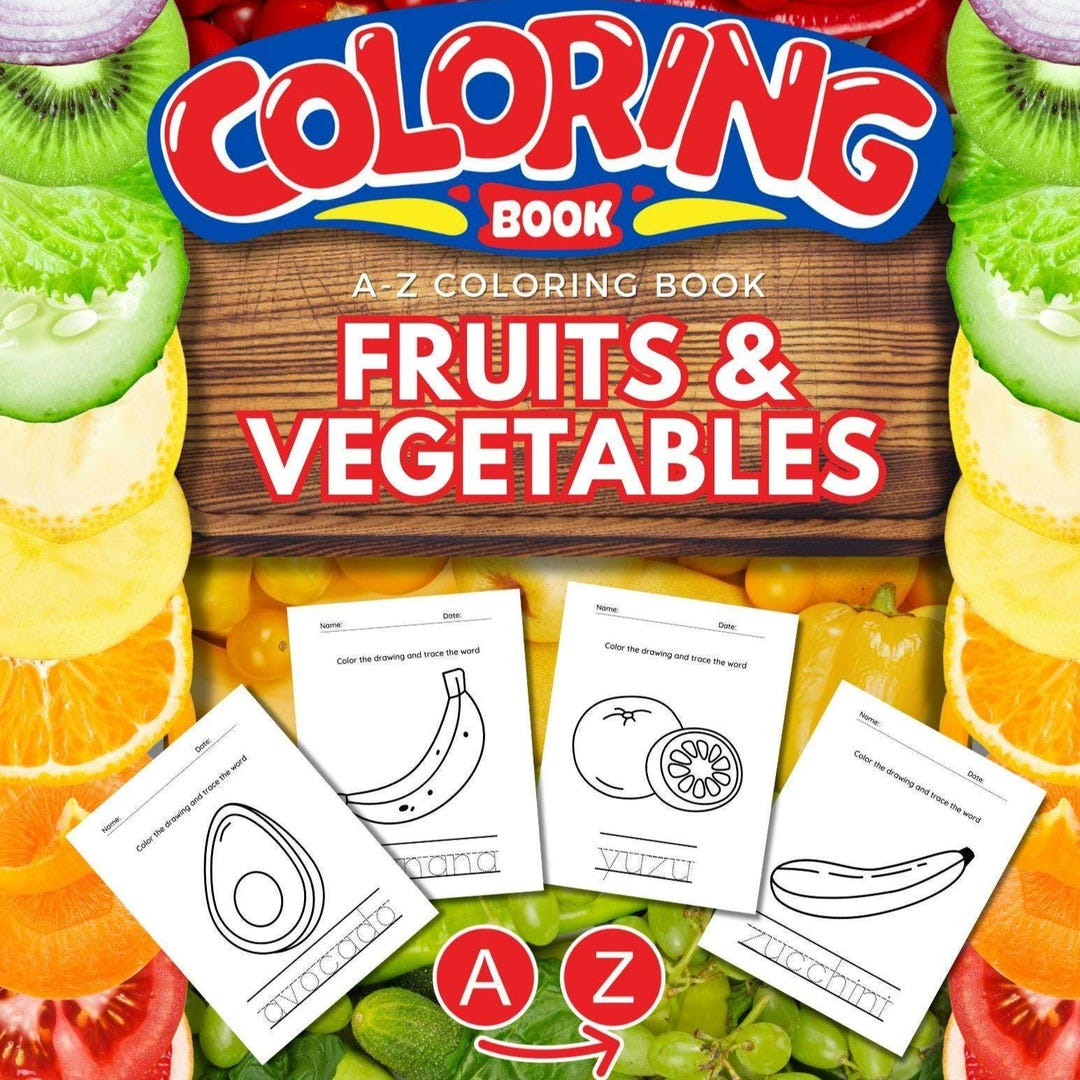 A to Z Fruits & Vegetables Coloring Book - Etsy