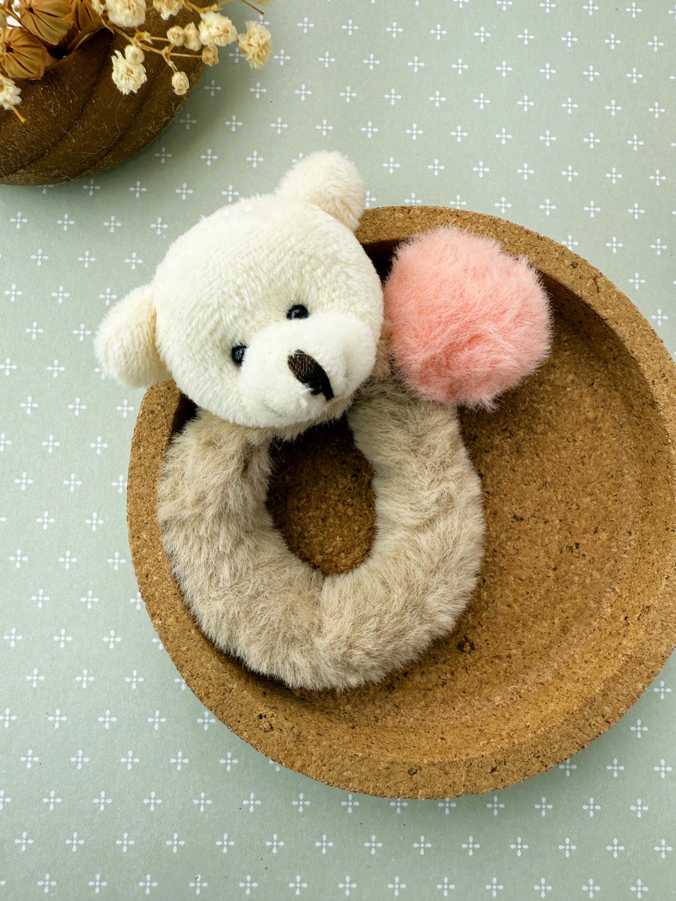 Fuzzy Plush Teddy Bear Hair Pins | Cute Feathered Ponytail Scrunchies ...