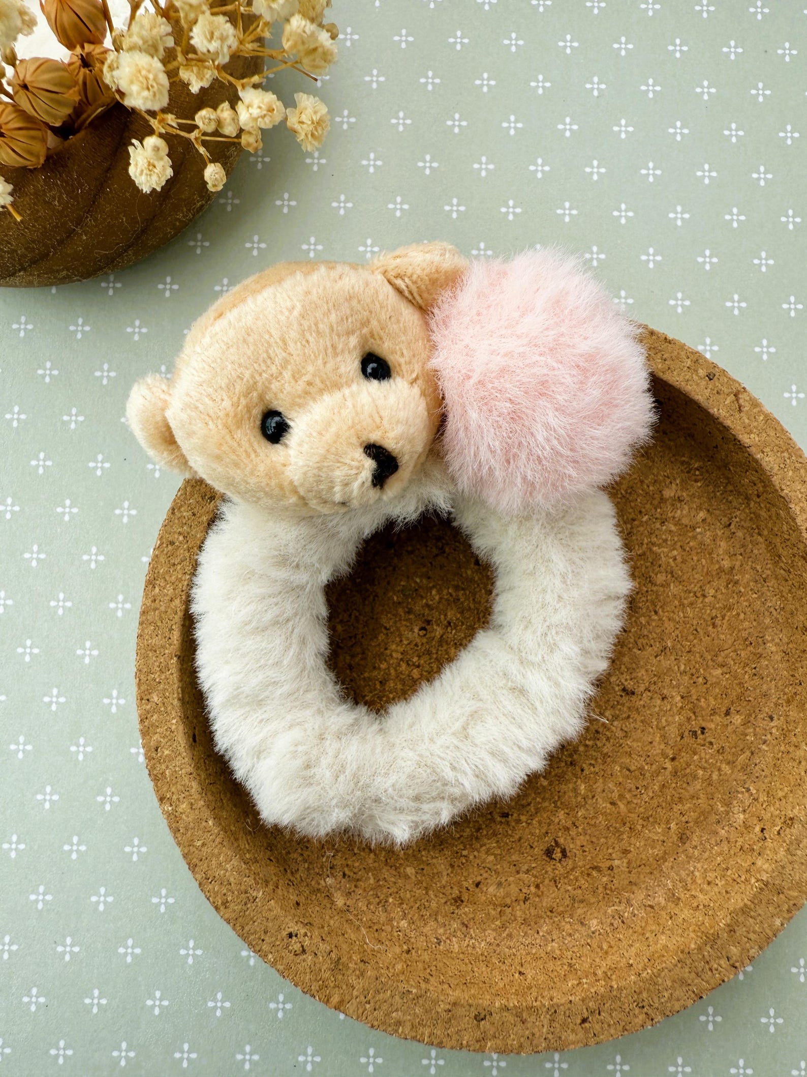 Fuzzy Plush Teddy Bear Hair Pins | Cute Feathered Ponytail Scrunchies ...