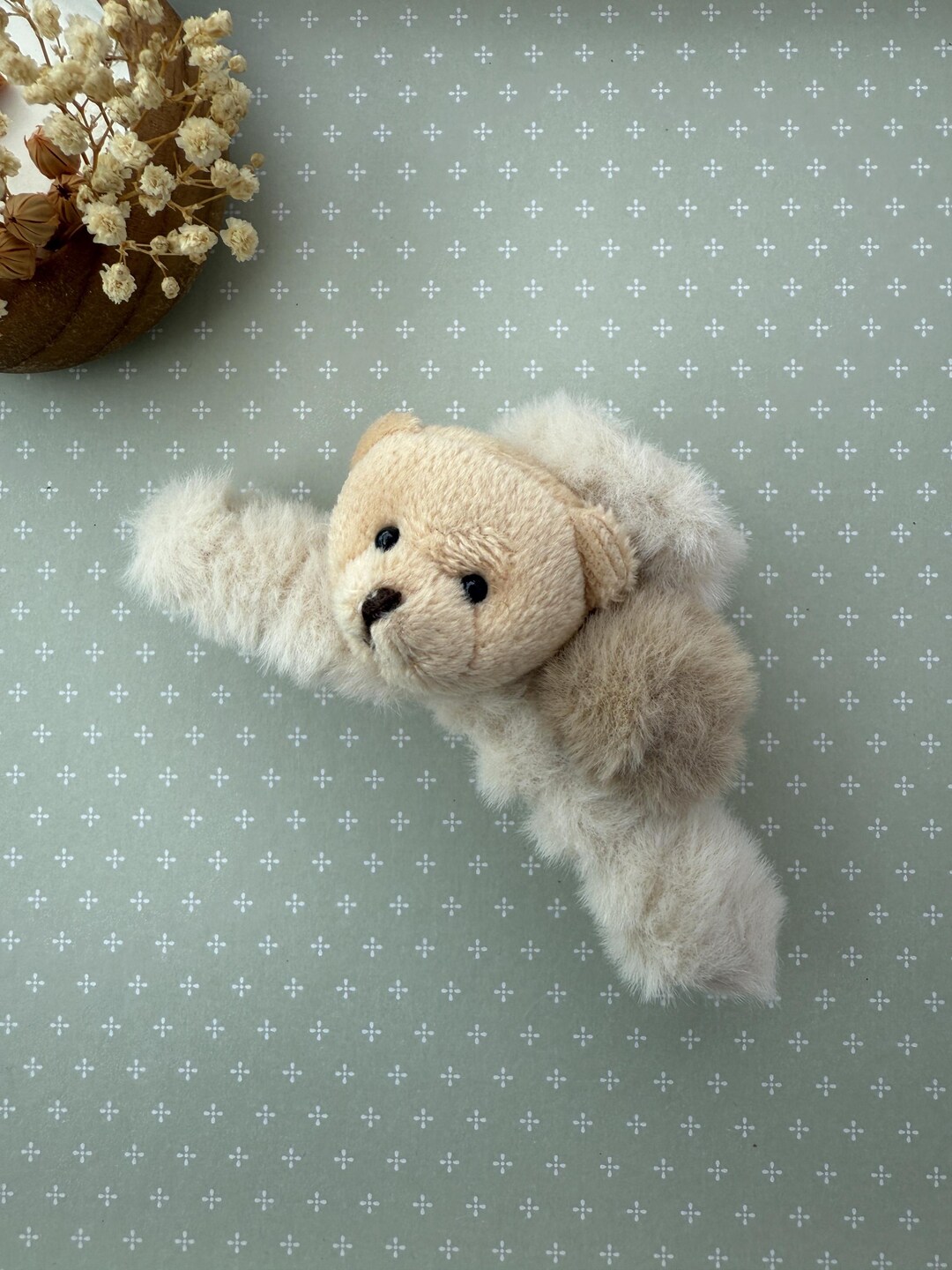 Fuzzy Plush Teddy Bear Hair Pins Cute Feathered Ponytail Scrunchies ...