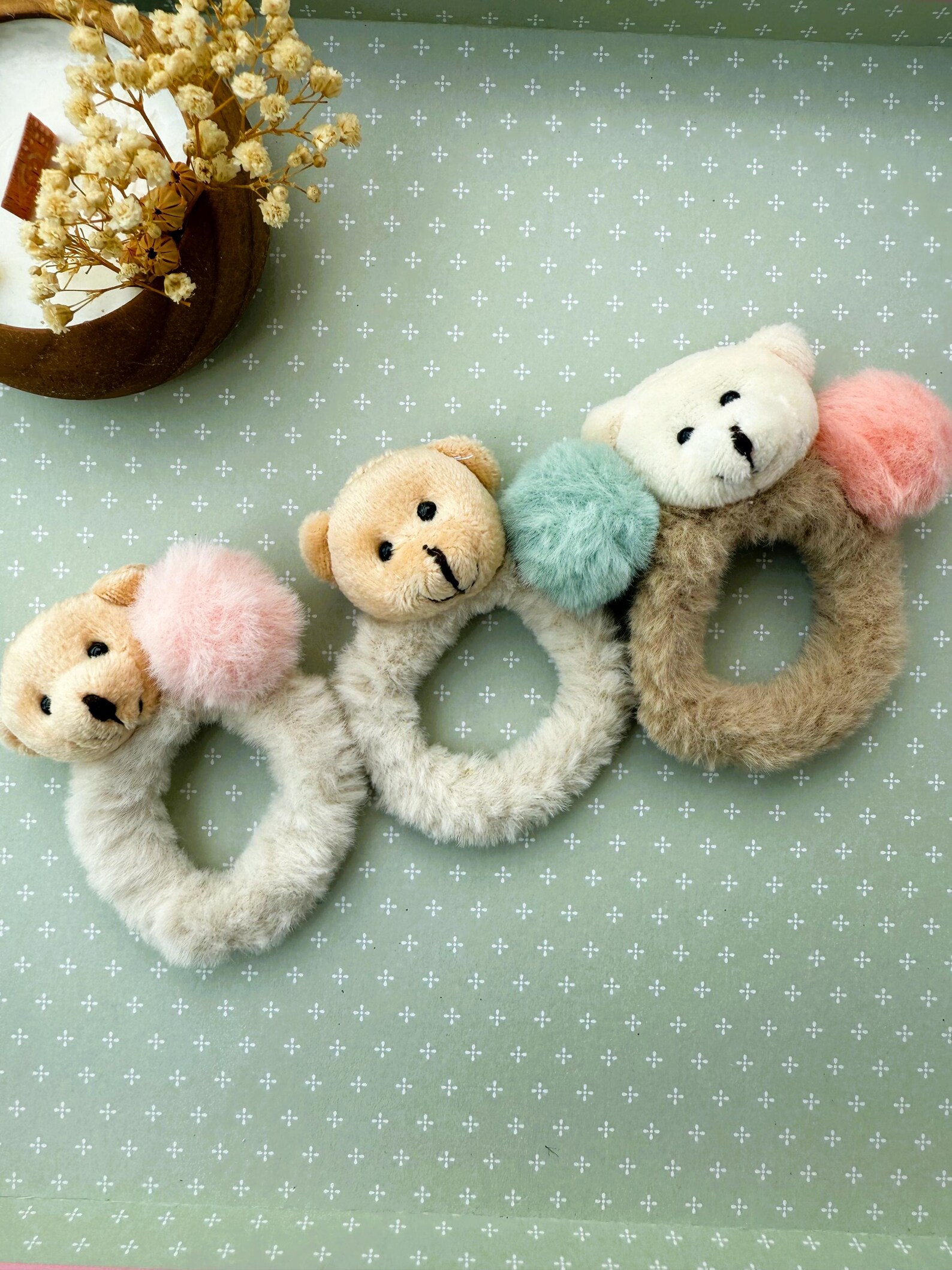 Fuzzy Plush Teddy Bear Hair Pins | Cute Feathered Ponytail Scrunchies ...