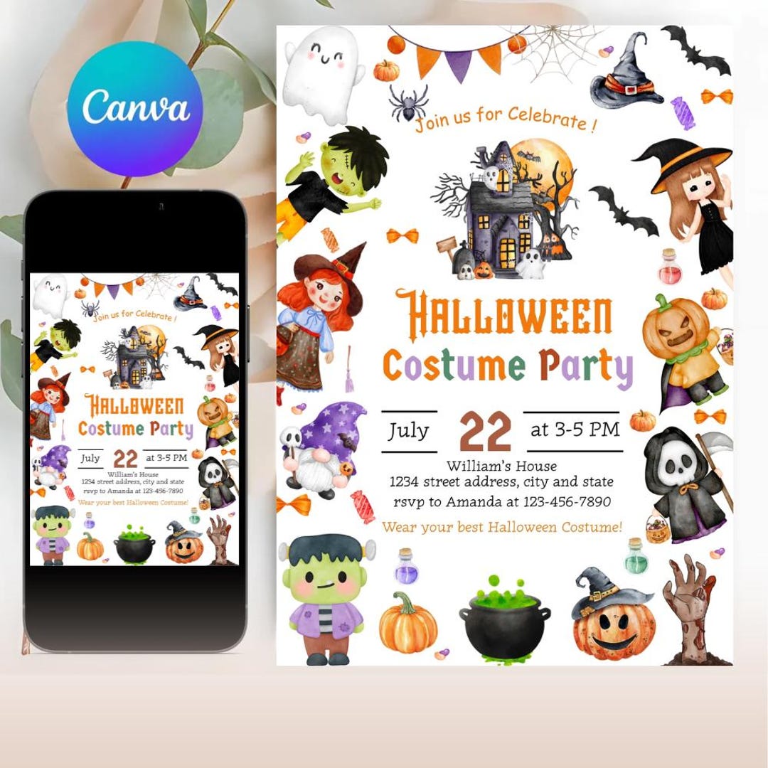 Editable Halloween Costume Party Invitation, Halloween Birthday ...