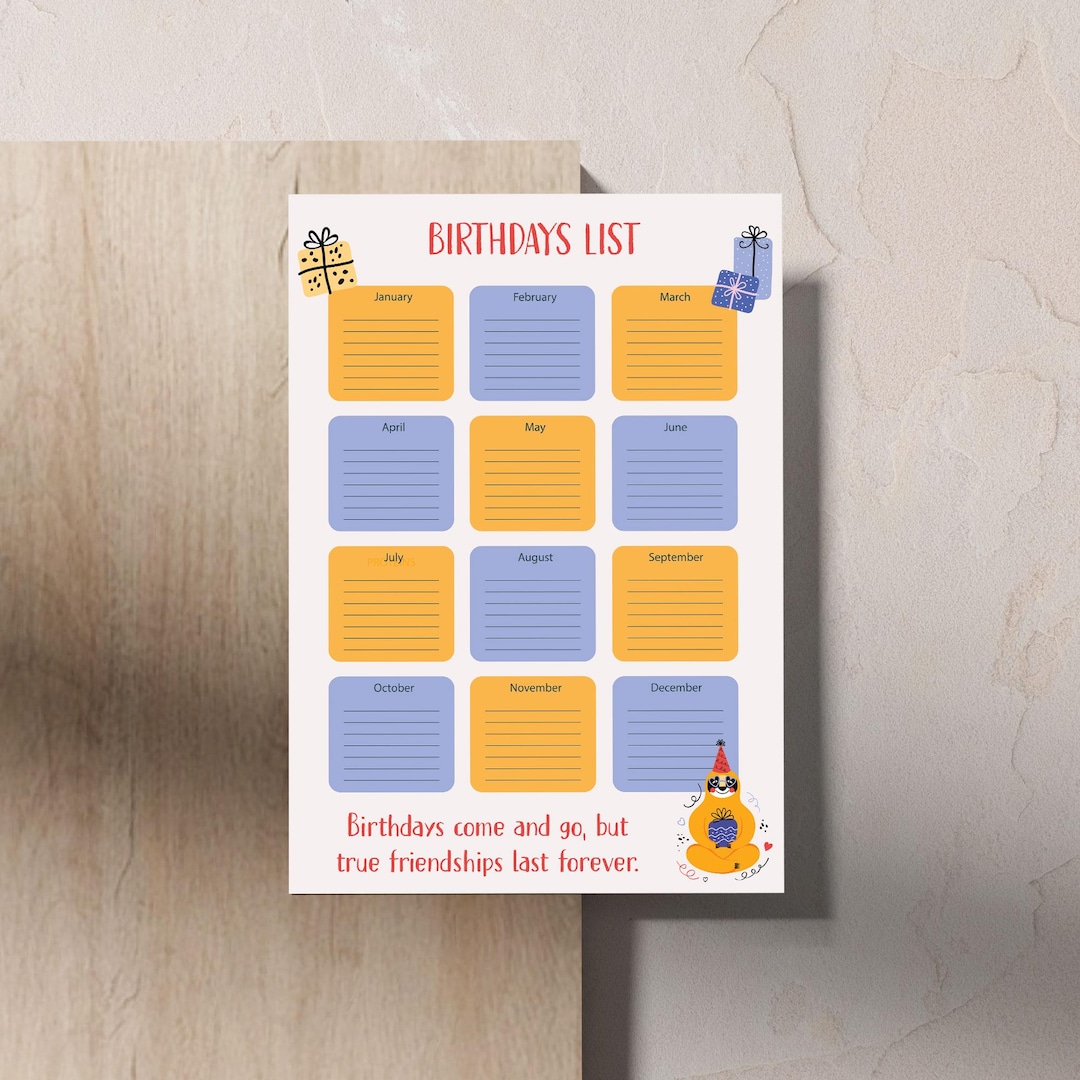 Printable Birthdays List With Inspirational Quote Remarkable Planner ...
