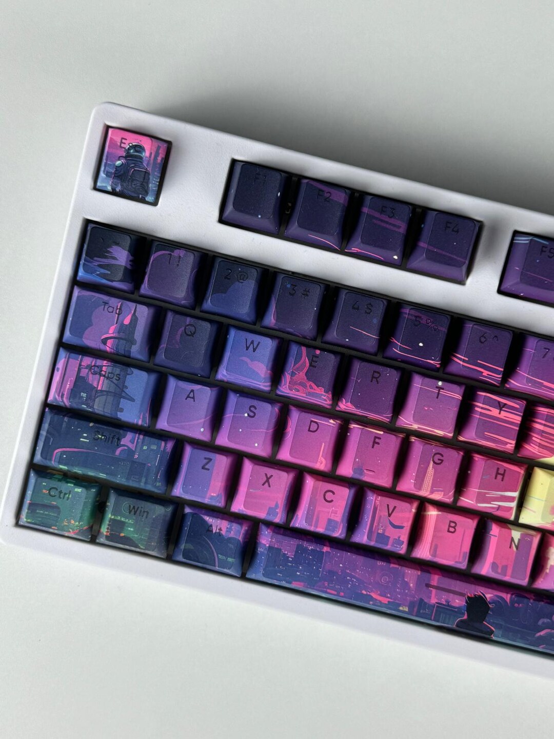 Neon Cyberpunk City Keycap Set, Vaporwave Backlit Space Keycaps, Purple ...