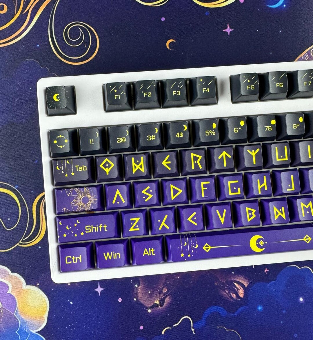 Dark Starry Night Sky Keycap Set, Celestial Theme Keycap Set for ...