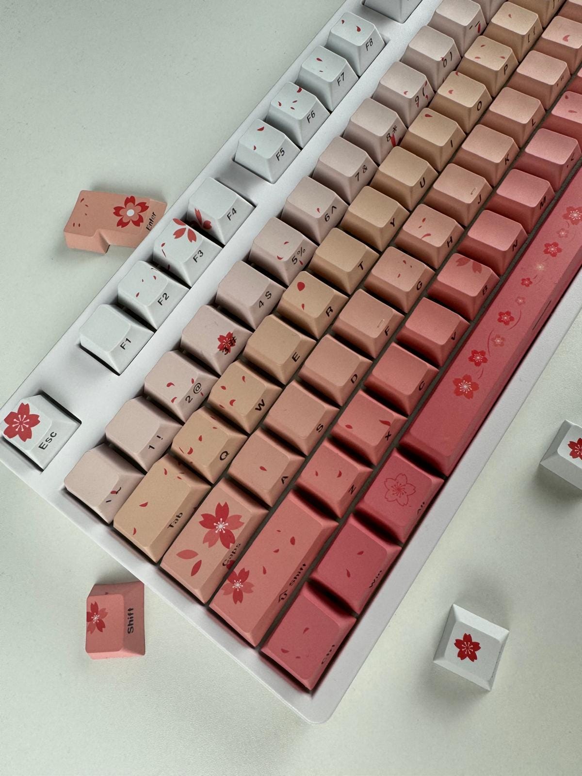 Backlit Pink Cherry Blossom Keycap Set, Side Print Translucent Keycap ...