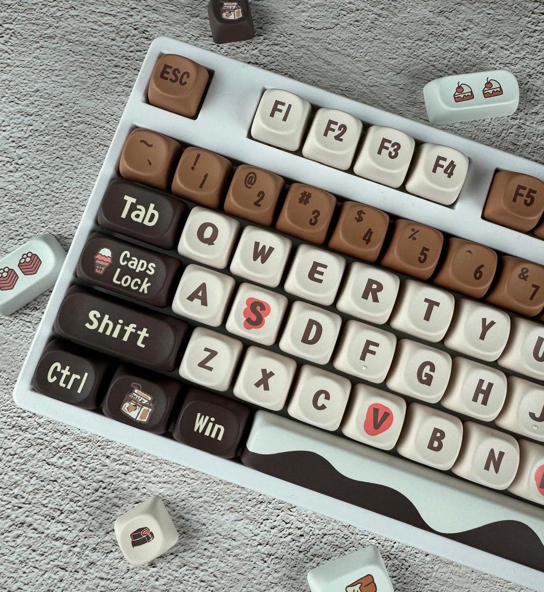 Cute Coffee Cafe Desert Theme Keycap Set, Chocolate Custom Keycap Set ...