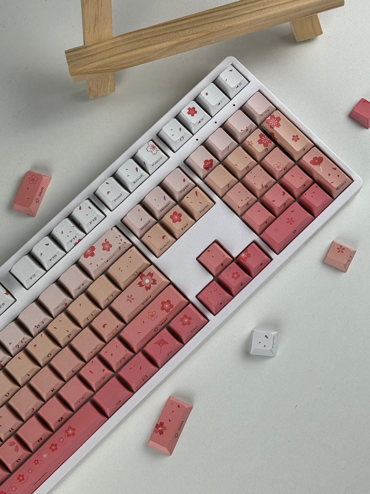 Backlit Pink Cherry Blossom Keycap Set, Side Print Translucent Keycap ...