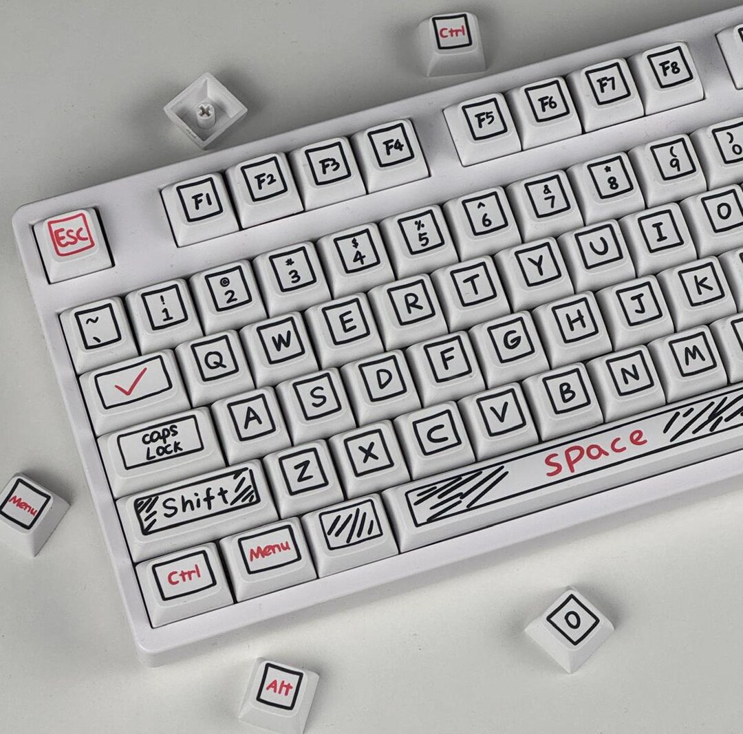 White Graffiti Themed Keycaps Set, Minimalistic Mechanical Keyboard Key ...
