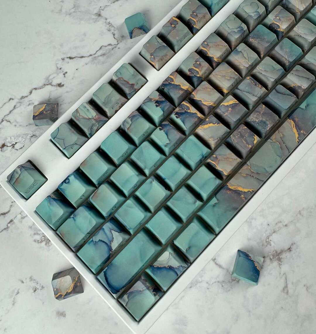 131 Keye Marble Theme Keycap Set, Backlit Side Print Keycap Set for ...