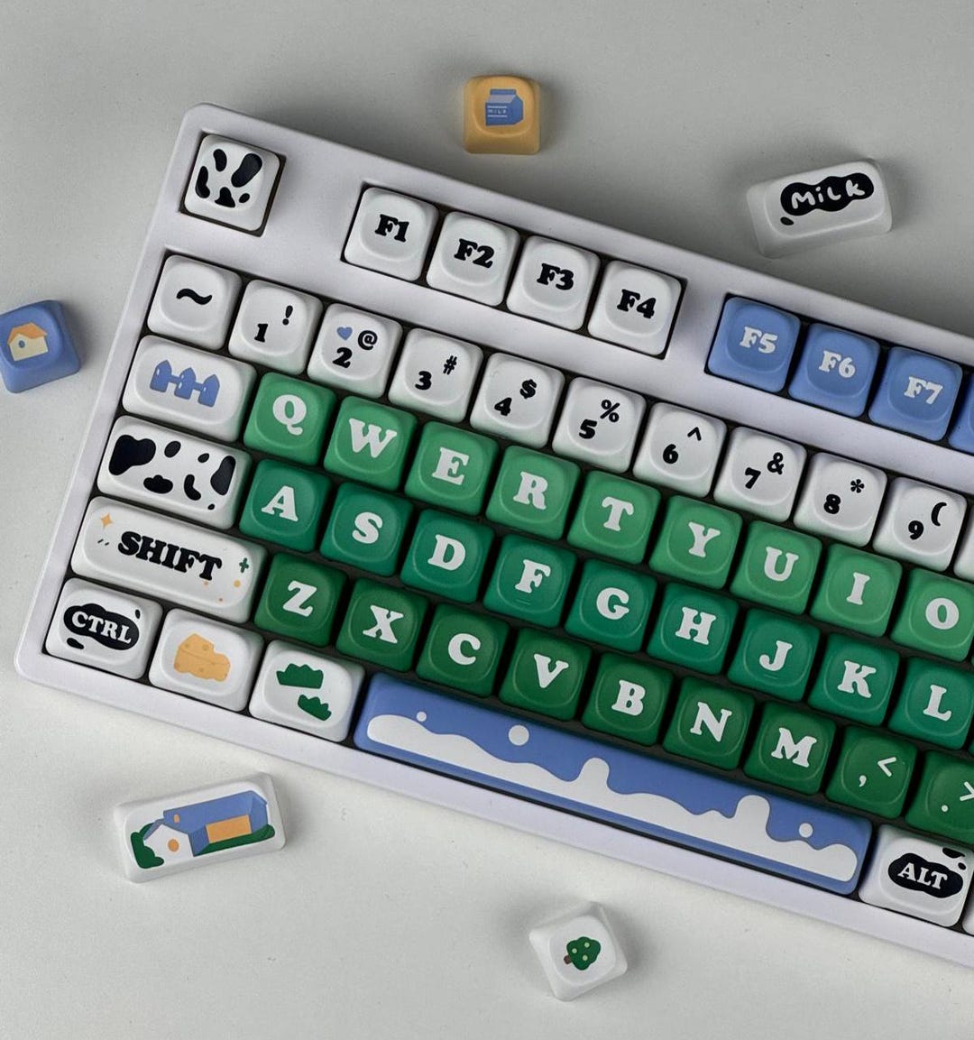 137 Keys Cow Farm Theme Keycap Set, Green Meadow Keycap Set for ...