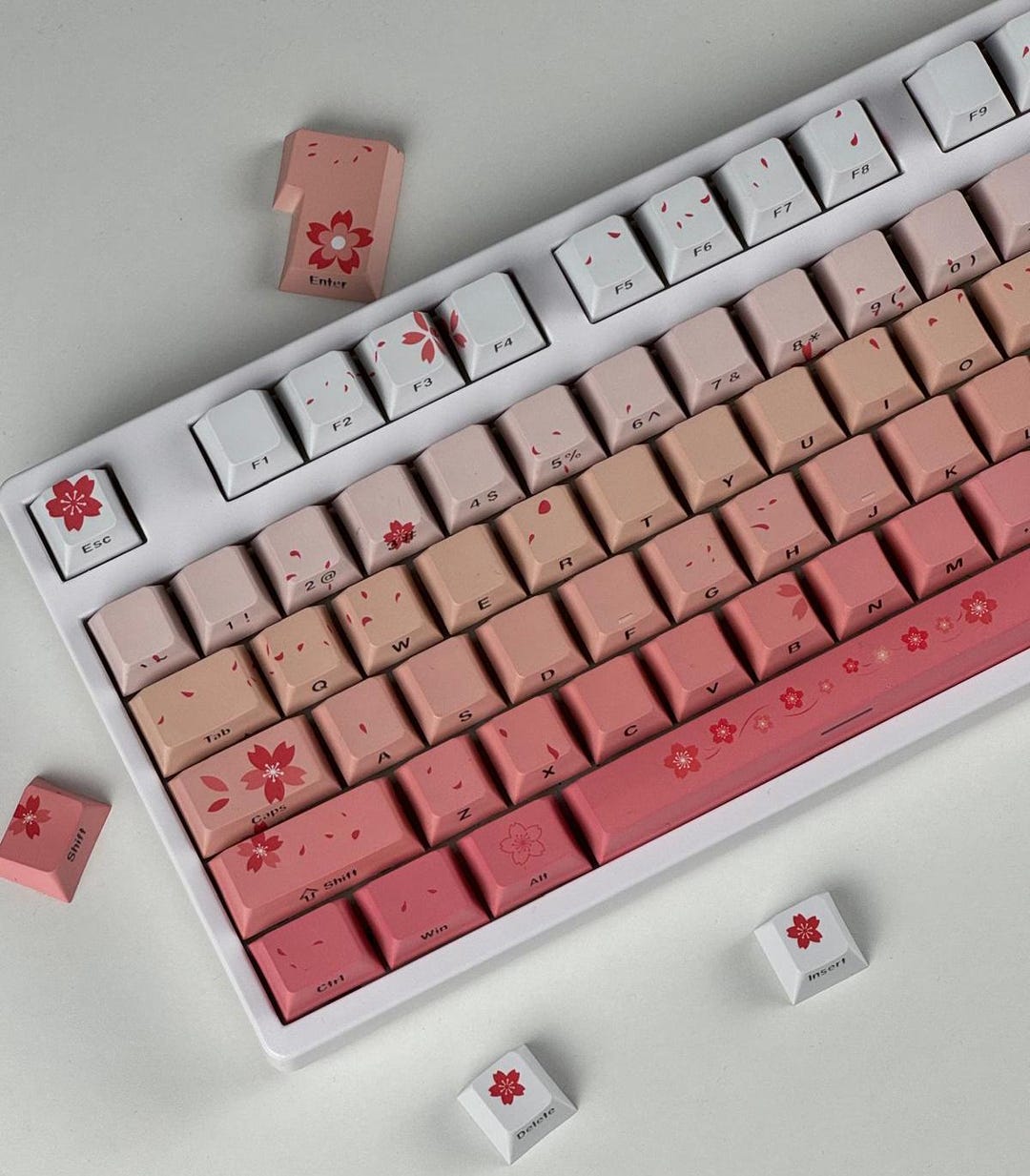 Backlit Pink Cherry Blossom Keycap Set, Side Print Translucent Keycap ...