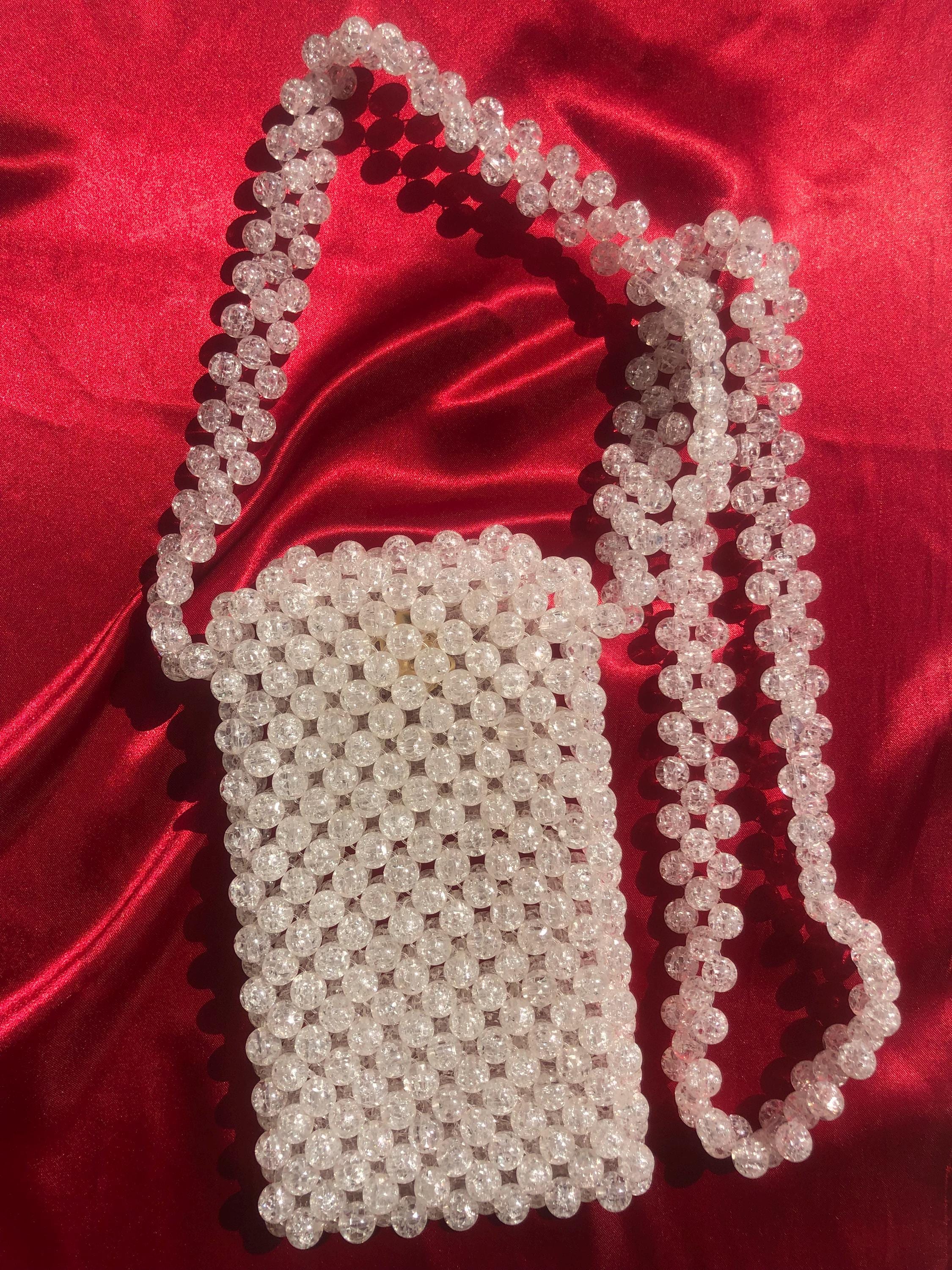 White Beaded Bag for Phone / Cross Body / Shoulder Beads Bag / Mobile ...